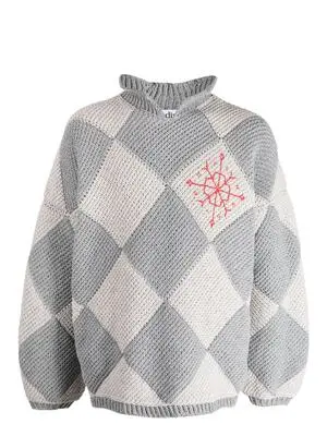 ADISH Iota Argyle-knit Polo Jumper - Grey