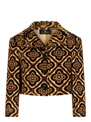 Etro Geometric-print Cropped Jacket - Brown