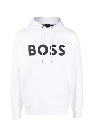 BOSS Logo-print Cotton Hoodie - White