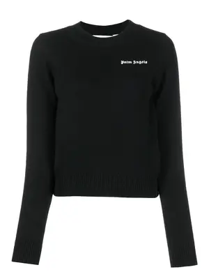 Palm Angels Logo-embroidered Ribbed-knit Jumper - Black