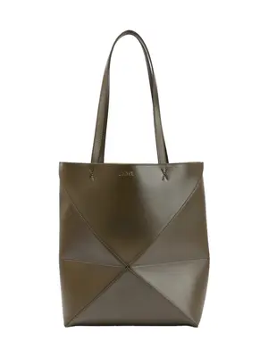 Loewe Puzzle Fold Medium Leather Tote Green