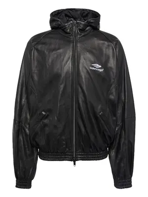 Balenciaga 3b Sports Icon Leather Track Jacket - Black