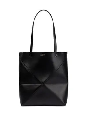 Loewe Puzzle Fold Medium Leather Tote Bag - Black
