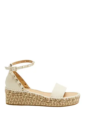 Valentino Garavani Rockstud 50 Leather Wedge Espadrilles - Ivory