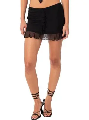 EDIKTED Solange Ruffle Mesh Miniskirt - Black