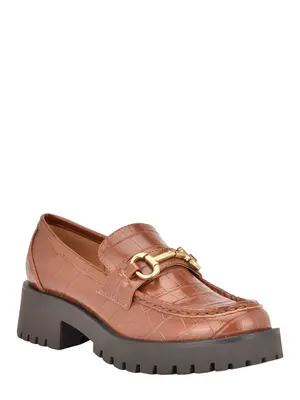 Nine West Allmy Platform Loafer Medium Brown Embossed