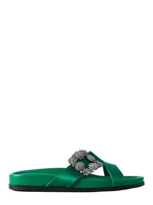 Manolo Blahnik Manolo Blahnik Chilanghi Satin Slides Green