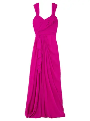 Costarellos Costarellos Virna Ruffled Draped Gown Magenta