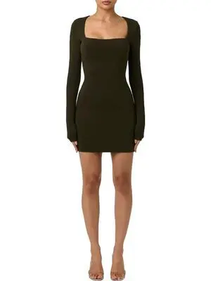 Naked Wardrobe Squared Up Long Sleeve Body-con Dress - Olive