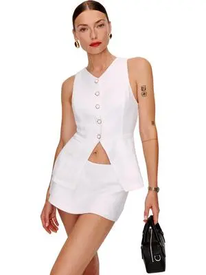 REFORMATION Sleeveless Linen Top With High Neckline And Button Front - Ivory