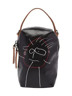 Plan C Pili Graphic-print Canvas Bucket Bag - Black