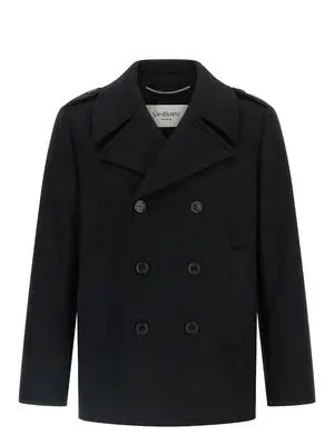 Saint Laurent Wool Double-breasted Coat - Black