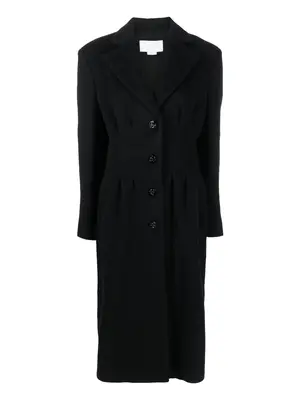 GENNY Pleat-detail Single Breasted Coat - Black
