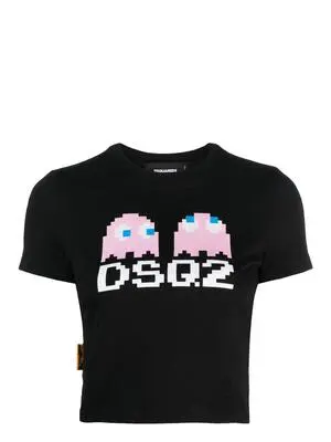 Dsquared2 Cropped Pac-man Graphic T-shirt - Black