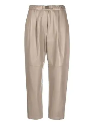 Brunello Cucinelli Cropped Tapered Leather Trousers - Neutrals