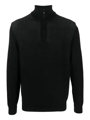 BOSS Ribbed Half-zip Jumper - Black