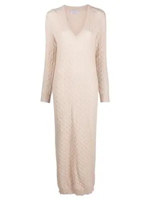 Brunello Cucinelli V-neck Knitted Dress - Neutrals
