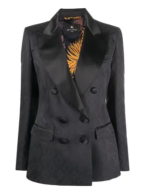 Etro Patterned Jacquard Satin Blazer - Black