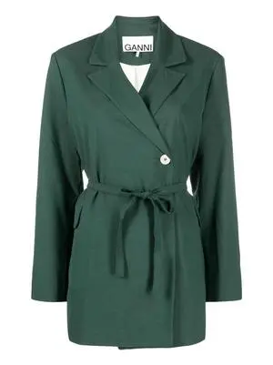 GANNI Off-centre Belted Blazer - Green
