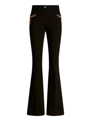 Etro Foliage-embroidered Flared Jeans - Black