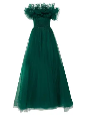 Jenny Packham Embellished Tulle Gown - Green