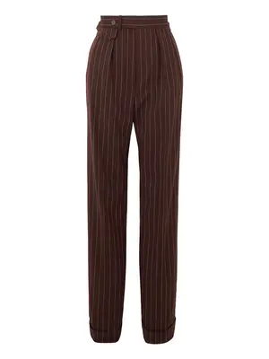 Ralph Lauren Graison Pleated Pinstriped Wool Straight-leg Pants - Brown