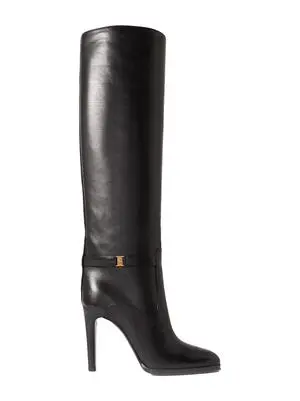 Saint Laurent Diane Logo-embellished Leather Knee Boots - Black