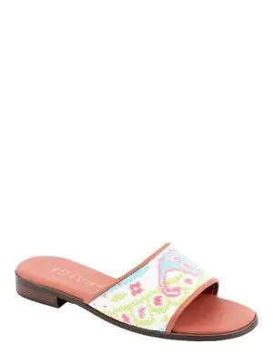 BYPAIGE Needlepoint Stitched Slide Sandal - Turq