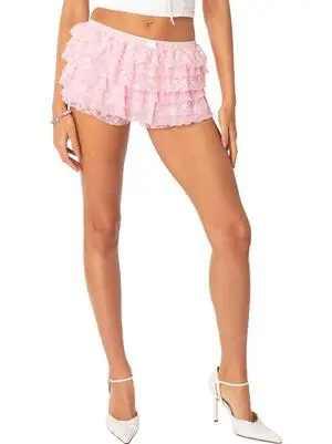 EDIKTED Unicorn Lace Ruffle Shorts - Light-pink