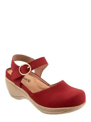 Softwalk SoftWalk® Mabelle Ankle Strap Clog Red Nubuck