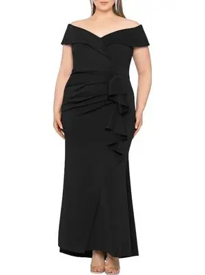 XSCAPE EVENINGS Off-the-shoulder Ruffle Gown - Black