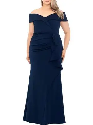 XSCAPE EVENINGS Off-the-shoulder Ruffle Gown - Midnight