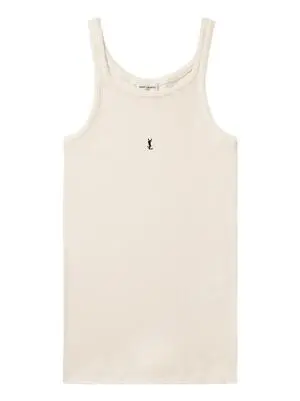 Saint Laurent Slim-fit Logo-embroidered Ribbed Tank Top - Neutrals