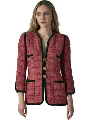 Chanel Velvet-trimmed Tweed Jacket - Pink