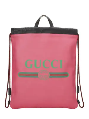 Gucci Leather Logo Drawstring Backpack - Pink