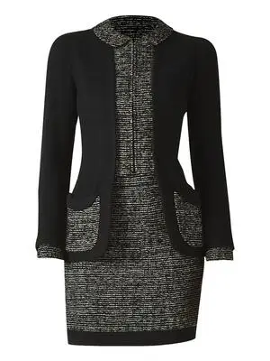 Chanel White Tweed Zip-up Skirt Suit Set - Black