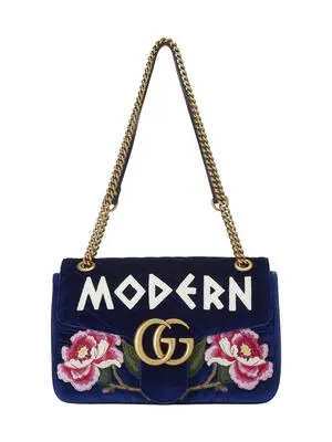 Gucci Velvet Gg Marmont Shoulder Bag - Blue
