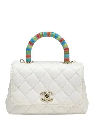 Chanel Quilted Lambskin Rainbow Coco Handle Bag - White