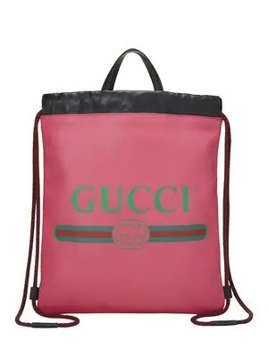 Gucci Leather Logo Print Drawstring Backpack - Pink