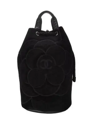 Chanel Terry Cloth Drawstring Backpack - Black