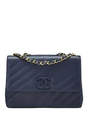 Chanel Chanel Navy Caviar Diagonal Jumbo Flap Navy