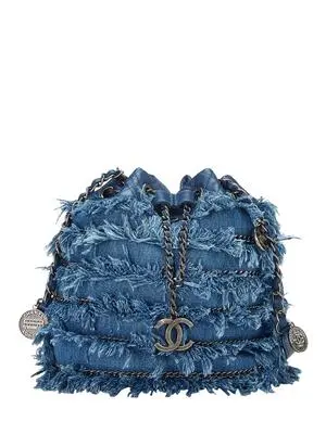 CHANEL Denim Fringe Bucket Bag