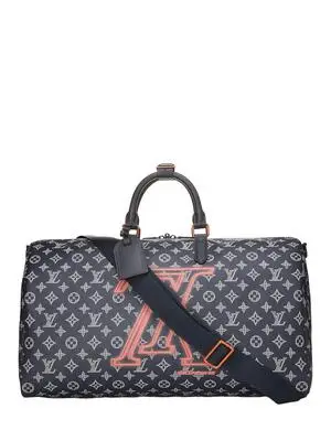 LOUIS VUITTON Louis Vuitton Kim Jones Monogram Upside Down Keepall Bandouliere 50 Blue