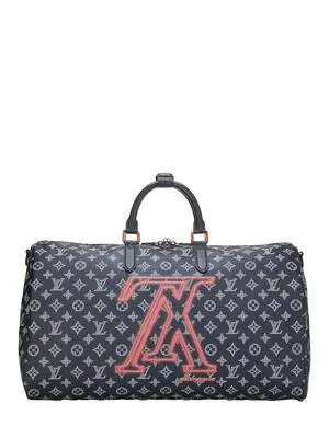 LOUIS VUITTON Louis Vuitton Kim Jones Monogram Upside Down Keepall Bandouliere 50 Navy