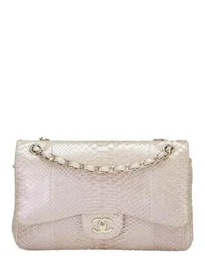 Chanel Iridescent Python Classic Double Flap Shoulder Bag - Pink