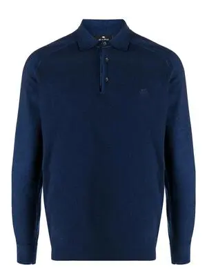Etro Logo-embroidered Knitted Polo Shirt - Blue