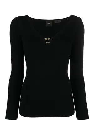 Pinko Love Birds Ribbed-knit Top - Black