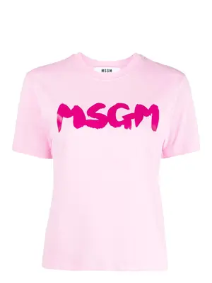 MSGM Logo-print Cotton T-shirt - Pink