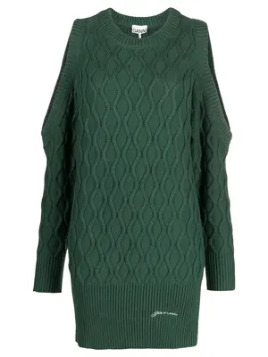 GANNI Cold-shoulder Knitted Dress - Green