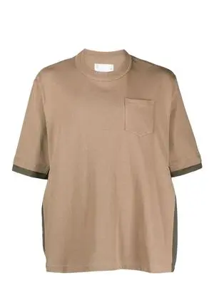 Sacai Colour-block Cotton T-shirt - Brown